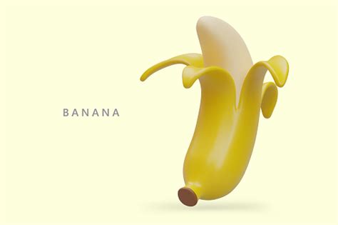 반쯤 껍질을 벗긴 노란색 바나나 현실적인 달콤한 열대 과일입니다 채식 저지방 제품 3차원 형태에 대한 스톡 벡터 아트 및 기타 이미지 3차원 형태 바나나 껍질 바나나