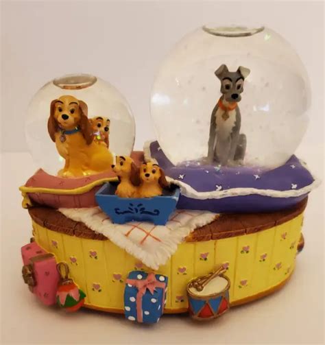 Disney Lady And The Tramp And Pups Double Snow Globe Music Box Fur Elise