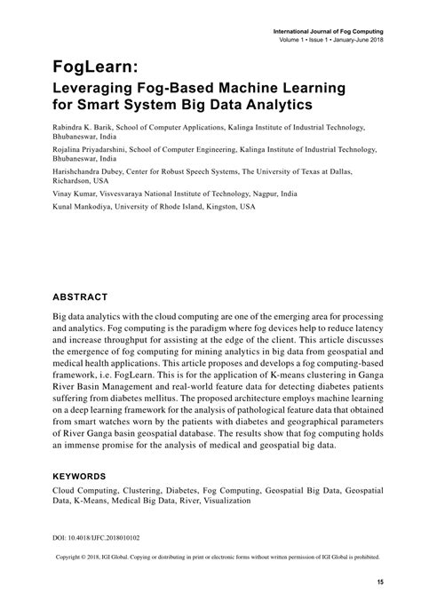 Pdf Foglearn Leveraging Fog Based Machine Learning For Smart System
