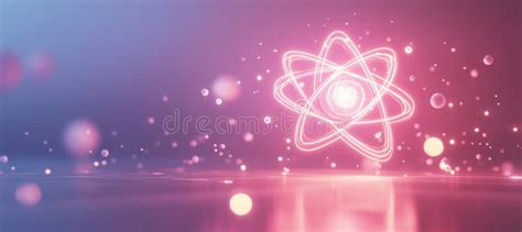 Glowing Atom Rotating With Electrons And Protons In Physics Science