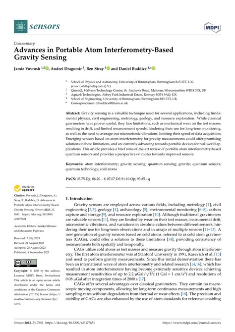 Pdf Advances In Portable Atom Interferometry Based Gravity Sensing