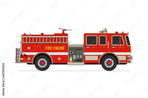 Fire Engine Truck Front View Firetruck Car With Siren Alarm And Water