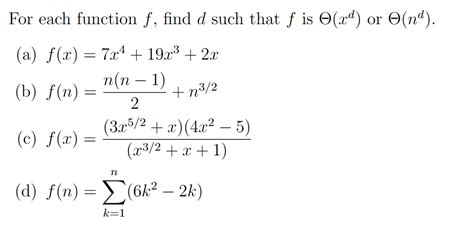 Solved For Each Function F Find D Such That F Is Θxd Or