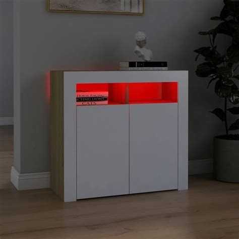 HUA Buffets bahuts Buffet avec lumières LED Blanc et chêne sonoma