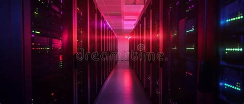 Visual Representation Of A Modern Data Center With Stylized Servers And Vibrant Lights Stock