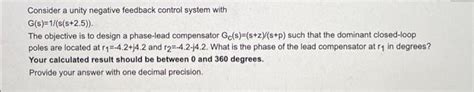 Solved Consider A Unity Negative Feedback Control System Chegg