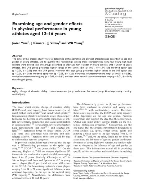 Pdf Examining Age And Gender Effects In Physical Performance In Young