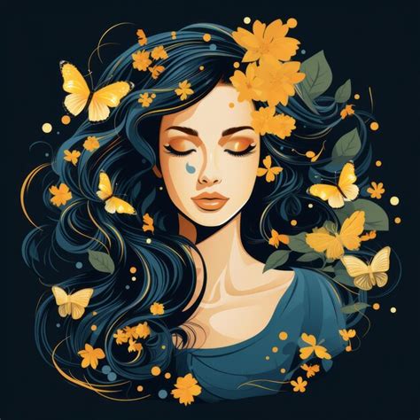 Premium Photo Beautiful Girl With Flowers And Butterflies Vector