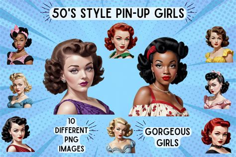 50s Beautiful Pin Up Girls Graphic By Pixels N Bows · Creative Fabrica