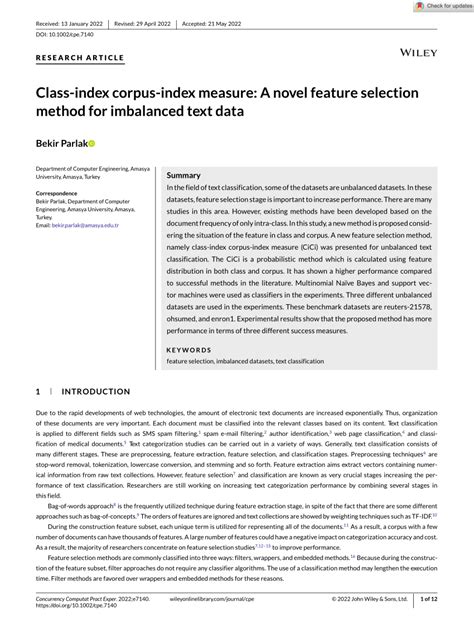 Pdf Class‐index Corpus‐index Measure A Novel Feature Selection