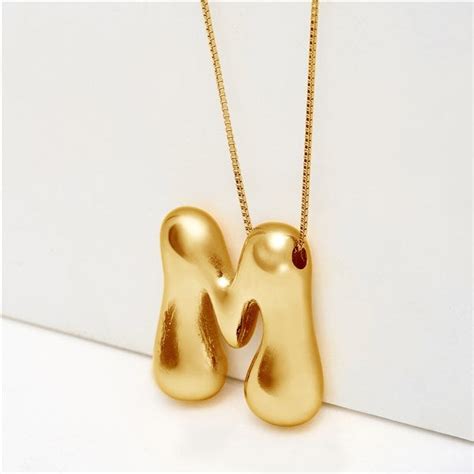 Custom Bubble Letter Initial Necklace Gold Plate