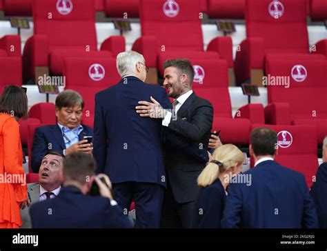 Arsene Wenger And David Beckham In The Stands During The Fifa World Cup