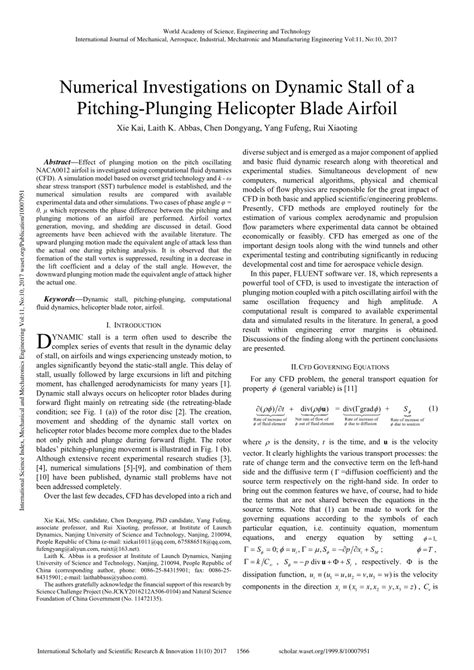 pdf numerical investigations on dynamic stall of a pitching plunging