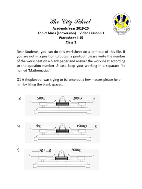 Class 3 Worksheet 15 Pdf
