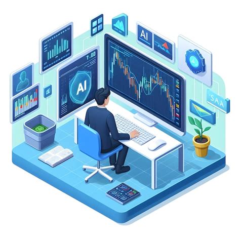 3d flat vector as stock trader using ai for predictive stock trading