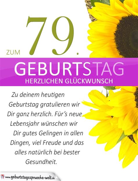 Schlichte Geburtstagskarte Mit Sonnenblumen Zum 79 Geburtstag