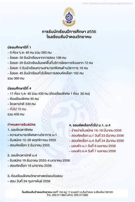 เปิดรับสมัครนักเรียน ม 1 และ โรงเรียนสันป่าตองวิทยาคม