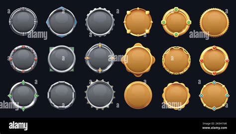 Game Round Metal Button Cartoon Steel Game Asset Frame UI Icons Empty