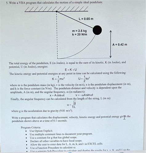 Solved 5 Write A Vba Program That Calculates The Motion Of