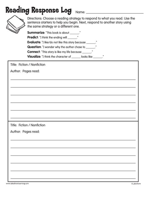 Reading Response Log Printable Pdf Download