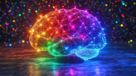 Rainbow Illuminated Brain Network Displaying Neural Connections Stock