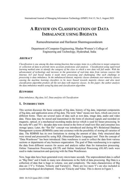 a review on classification of data imbalance using bigdata pdf