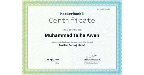 Hackerrank Skill Certificate Muhammad Talha Awan