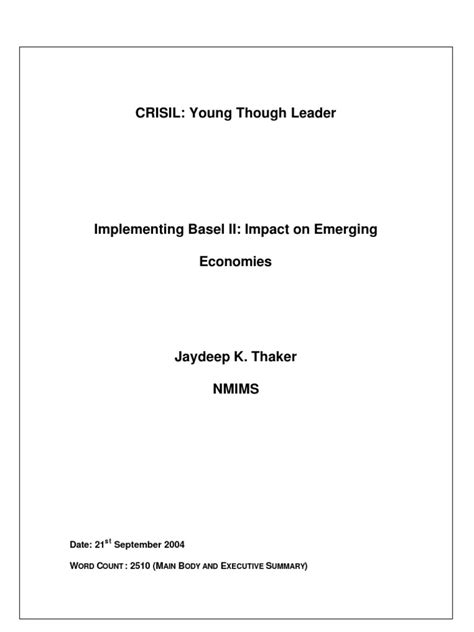 Implementing Basel Ii Impact On Emerging Economies Pdf Basel Ii