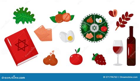 Jewish Holiday Passover Set Pesach Collection Traditional Icons And
