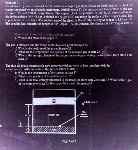 SOLVED Physics Thermodynamics Question Problem 1 An Adiabatic