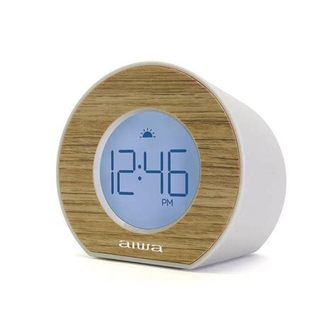 Aiwa Wood Round Digtial Alarm Clock Pine Au