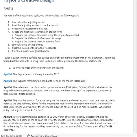 Solved PART 2For Part 2 Of The Accounting Cycle You Will Chegg Com