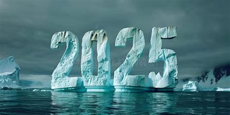 Iceberg With Large 2025 Numbers In Winter Ocean Background Concept