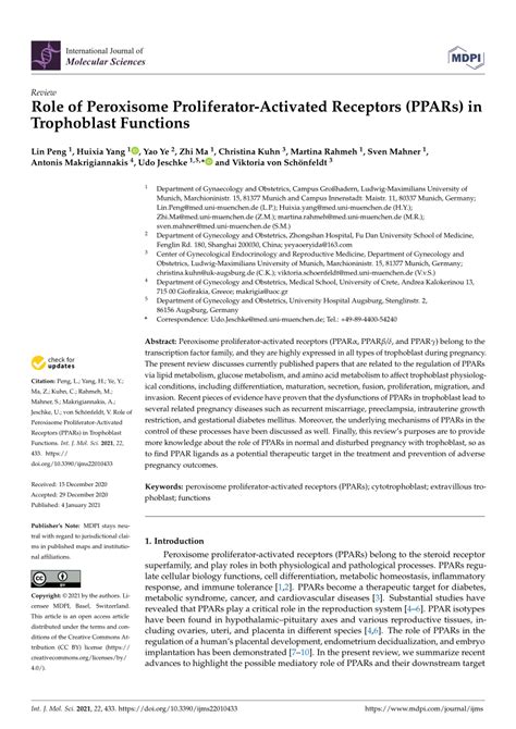 Pdf Role Of Peroxisome Proliferator Activated Receptors Ppars In