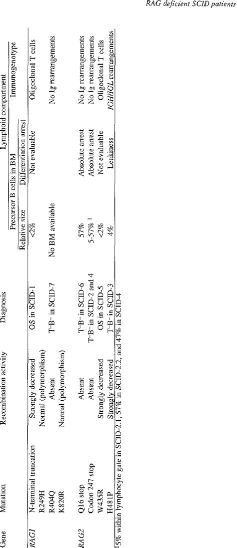 Summary Of Rag Gene Mutations Their Recombination Activity And