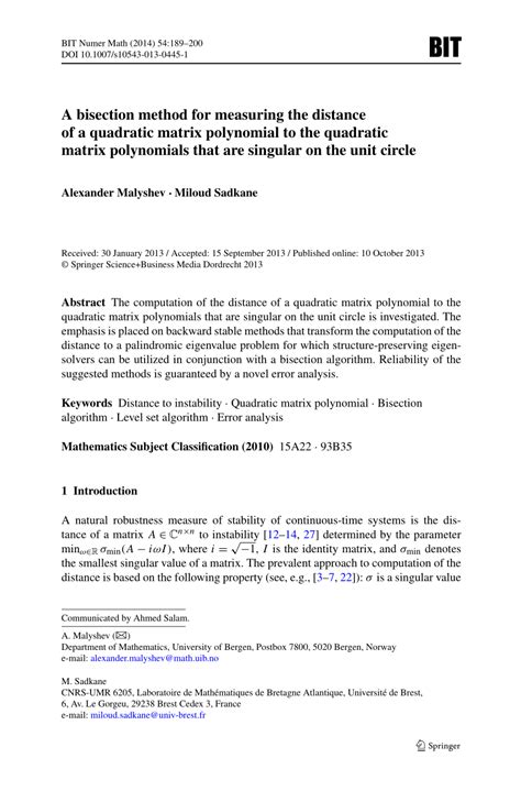 pdf a bisection method for measuring the distance of a quadratic