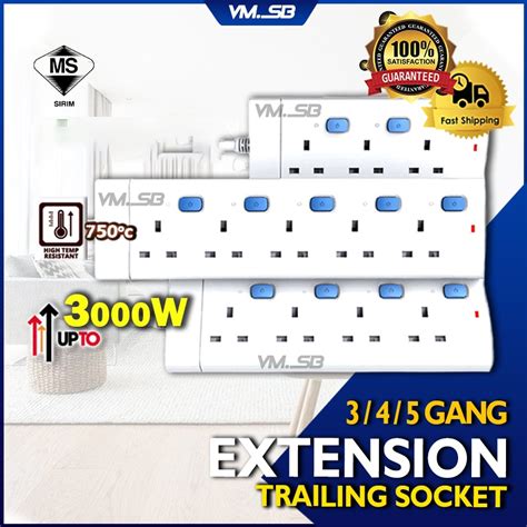 HEAVY DUTY EXTENSION TRAILING SOCKET PLUG 3 4 5 Gang EXTENSION CORD SOKET PLUG 1 8M 3M 5M