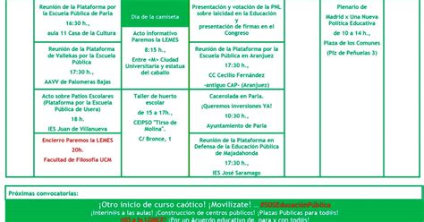 MareaVerde Calendario De Acciones Para La Semana Del 11 Al 17 De