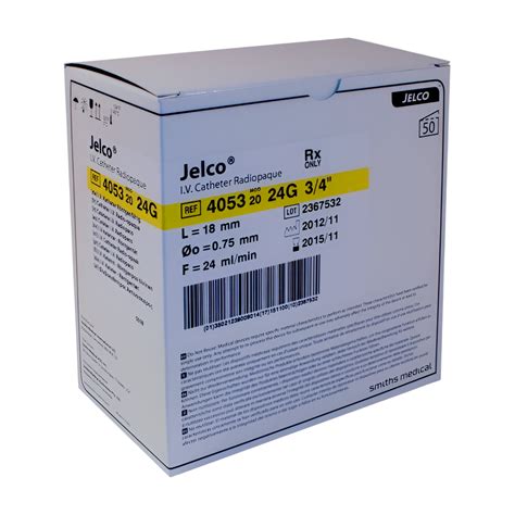 Jelco Iv Catheter 24g Radiopaque Co Medical And Surgical