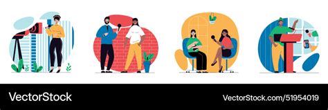 Journalism Concept With People Scenes Set In Flat Vector Image