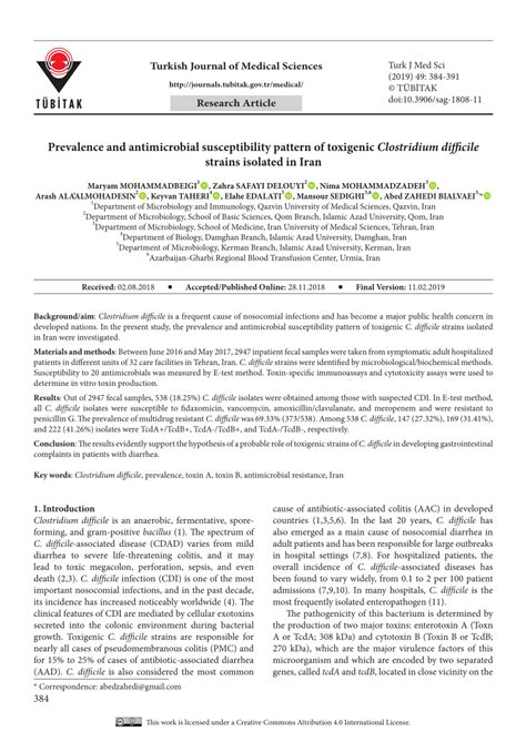 Pdf Prevalence And Antimicrobial Susceptibility Pattern Of Toxigenic Clostridium Difficile