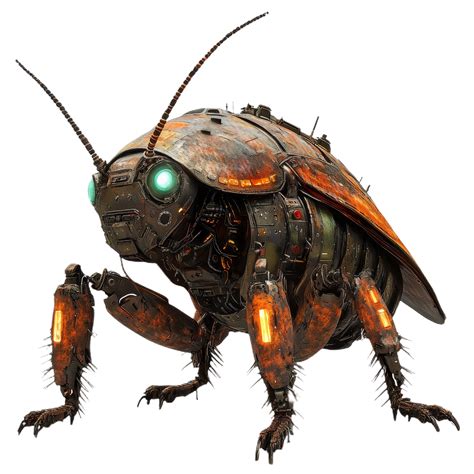 Cybernetic Cockroach Robot With Resilient Armor Featuring Glowing Eyes