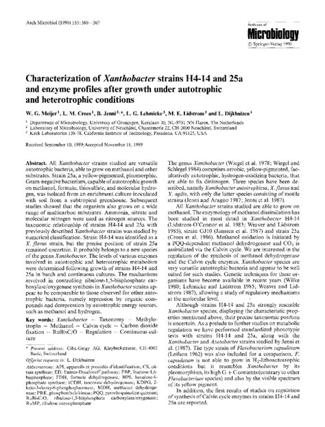 Pdf Characterization Of Xanthobacter Strains H4 14 And 25a And Enzyme
