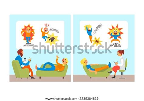 Different Fears Phobia Comic Man Woman Stock Vector Royalty Free