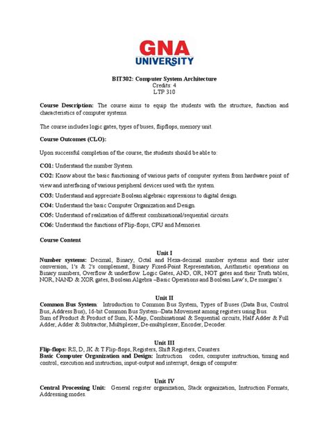 Syllabus Bsc It 3 Computer System Architecture And Lab Download Free
