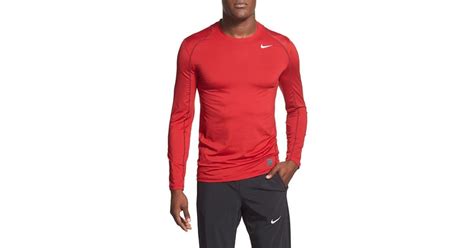 Nike Pro Cool Compression Fitted Long Sleeve Dri Fit T Shirt In Red