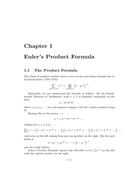 Chapter 1 Eulers Product Formula 11 The Product Formula
