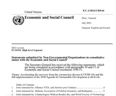 2023 Ecosoc High Level Segment Written Statements The International