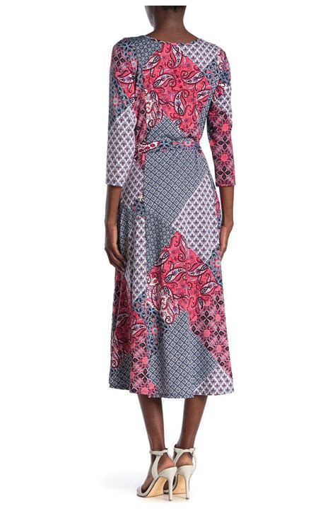 Nina Leonard Crewneck Three Quarter Sleeve Midi Dress Nordstromrack