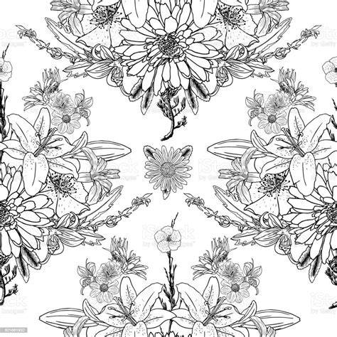 낙서 꽃 그리기 원활한 패턴 배경 화면입니다 성인을 위한 페이지를 색칠 하는 미술 치료 끝 없는 꽃의 반복 벡터입니다 검은색에 대한 스톡 벡터 아트 및 기타 이미지 Istock